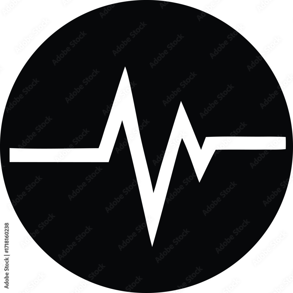 Dynamic heartbeat pulse line symbol inside a black circle representing ...