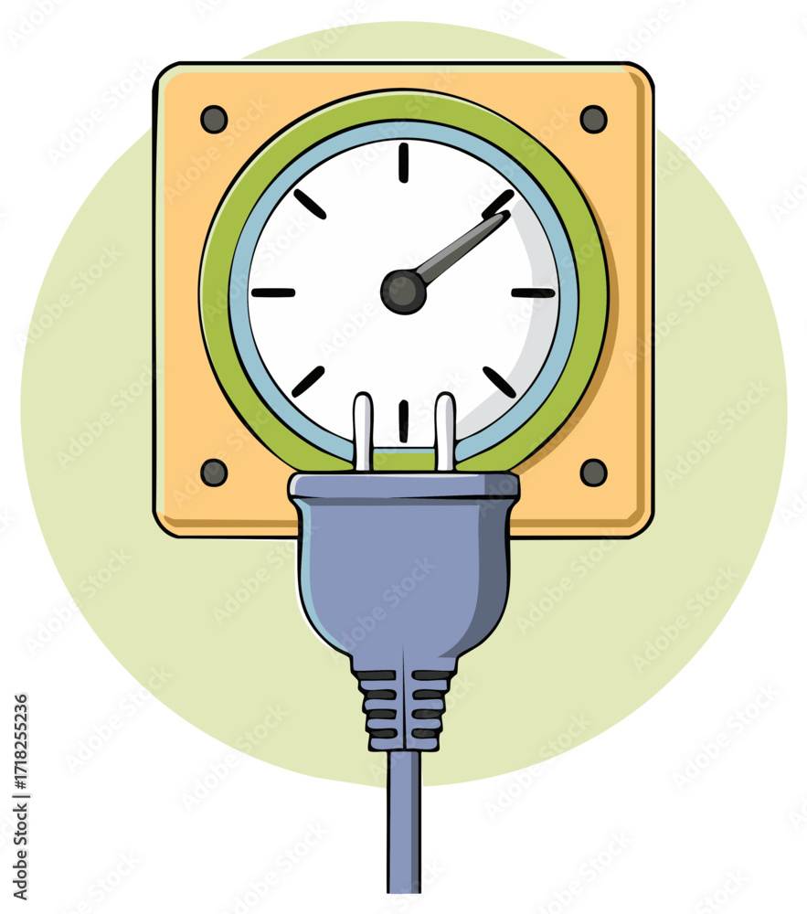 Conceptual illustration of a clock as an electrical outlet with a plug ...