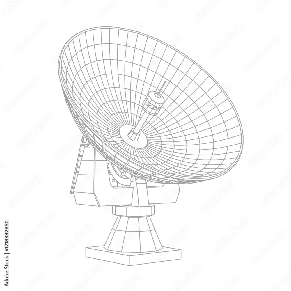 Satellite dish antenna wireframe on white background for global ...