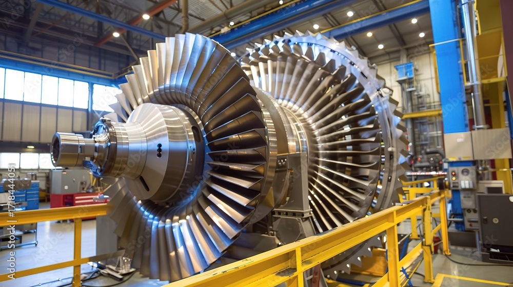 Stock-Illustration „Steam turbine with a sleek metallic steel body and ...