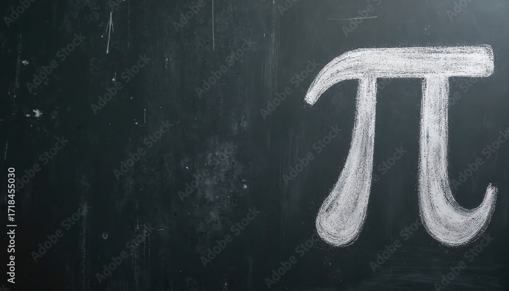 Pi symbol drawn with chalk on a dark blackboard background. Represents ...