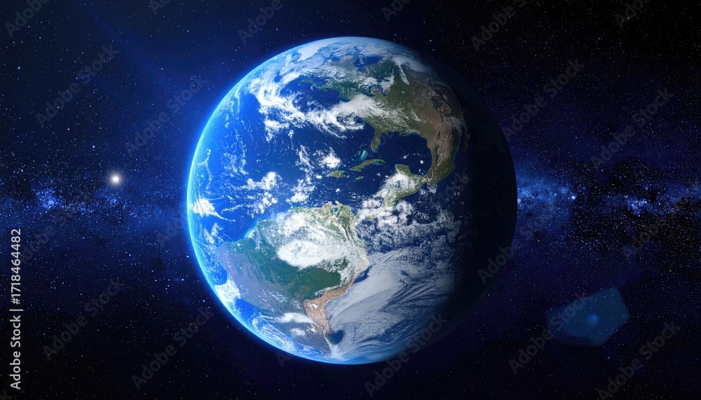 Realistic Earth Render with Clouds and Detailed Continents in Space ...