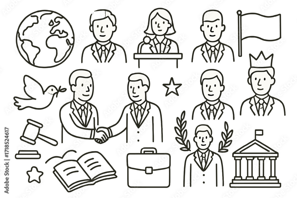 World Leadership Icons. Hand-drawn doodle illustration world leaders ...