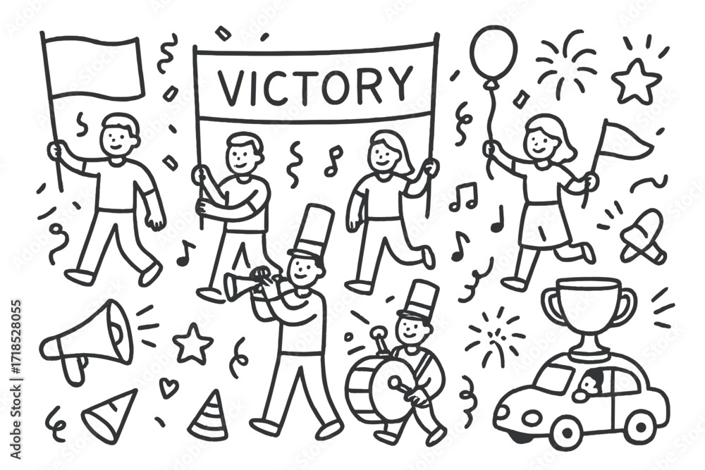 Victory Parade Doodle. Hand-drawn doodle illustration victory parade ...