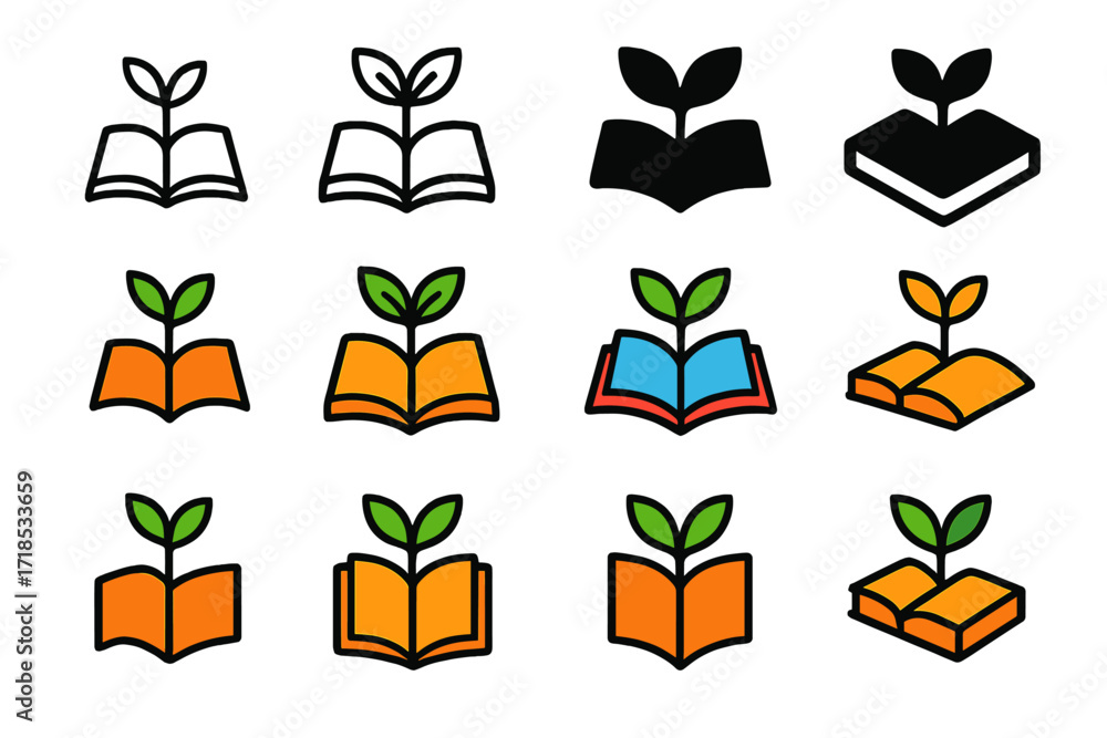 Knowledge Plant Logos. Set Logo of Knowledge Expansion: plant sprouting ...