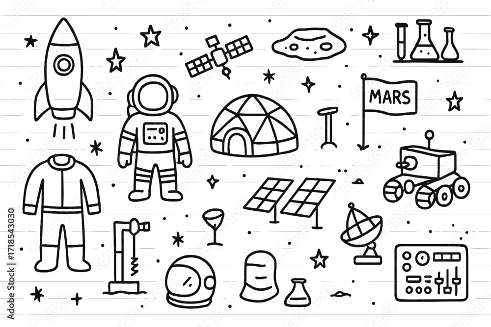 Mars Mission Doodle. Mars mission. Hand-drawn doodle illustration mars ...