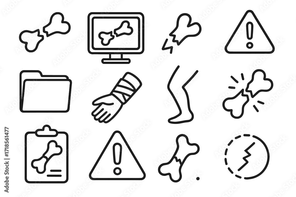 Broken Bone Icons. Hand-drawn doodle illustration Broken bone X-ray ...