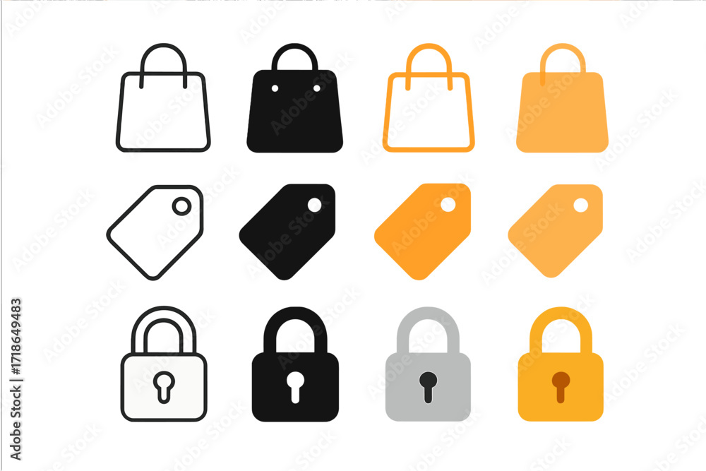 Icon Variations Grid. Three rows: each row shows one object in ...