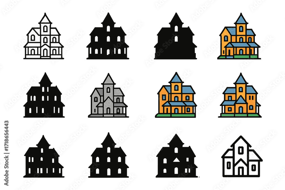 Victorian Manor Logos. Set Logo of Mansion: Victorian manor house. Logo ...