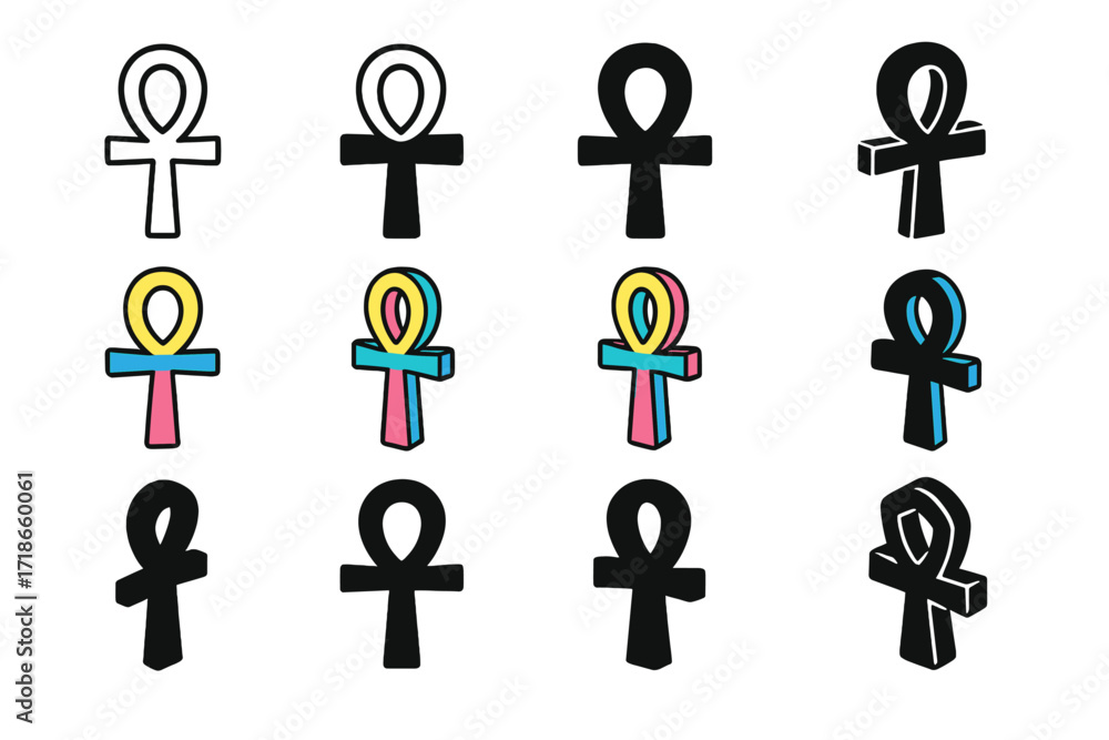 Vector de Stock Ankh Cross Logo Variations. Set Logo of Cross Symbol ...