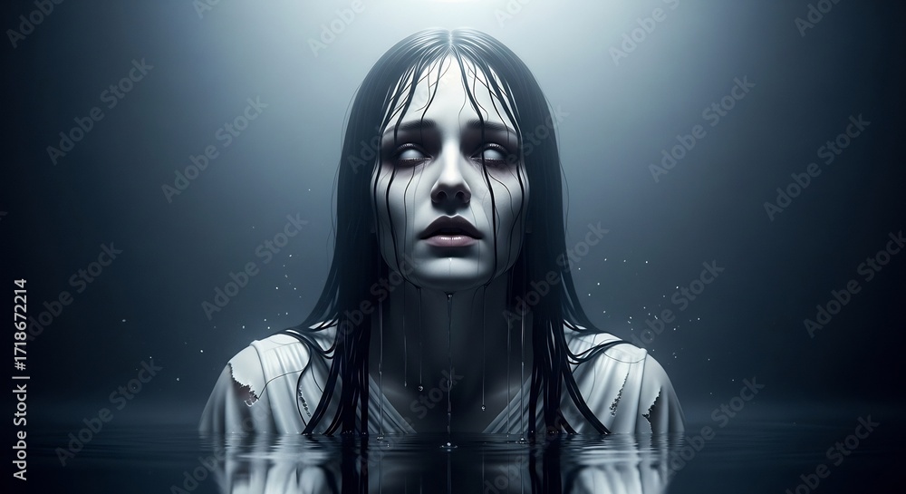 Eerie ghost woman portrait for Halloween designs, haunted house flyers ...