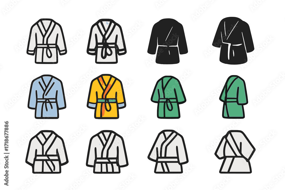 Spa Robe Logos. Set Logo of Spa Robes: Robe with belt tied. Logo set in ...