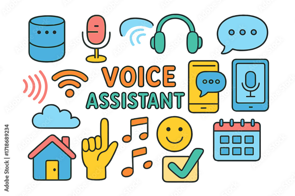 Tech Doodle Icons. Colorful Hand-drawn doodle Children illustration ...