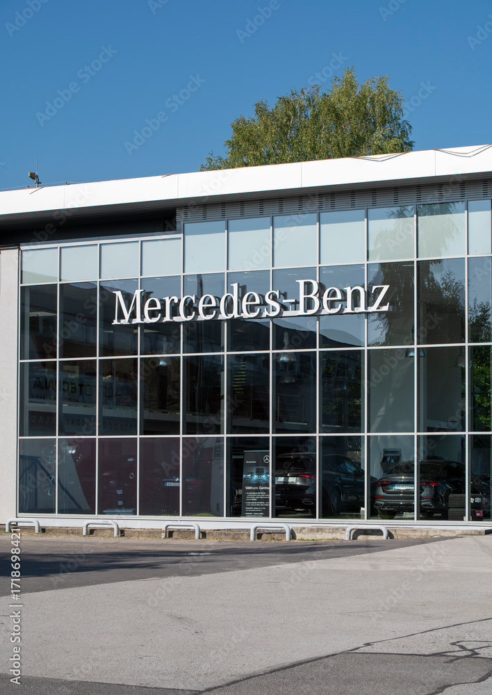 Zvolen, Slovakia - September, 7, 2025 : Mercedes Benz dealership logo ...