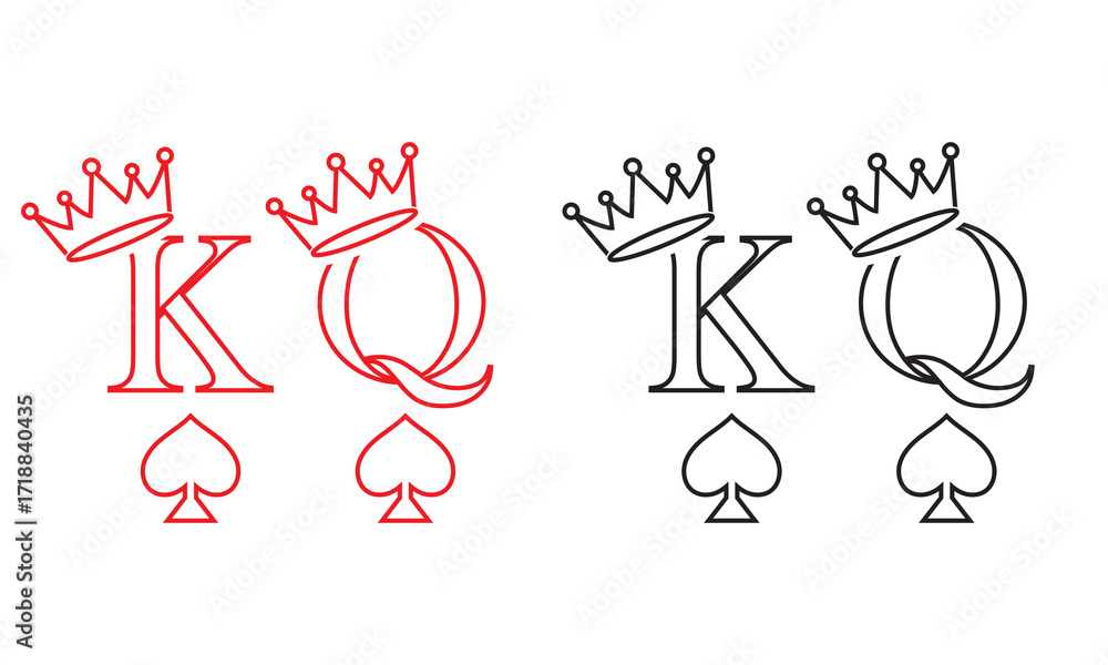 Praca wektorowa bez tantiem: King and Queen playing card symbols ...