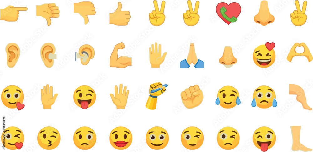 Emojis of body parts and facial expressions vector image Stock Vector ...