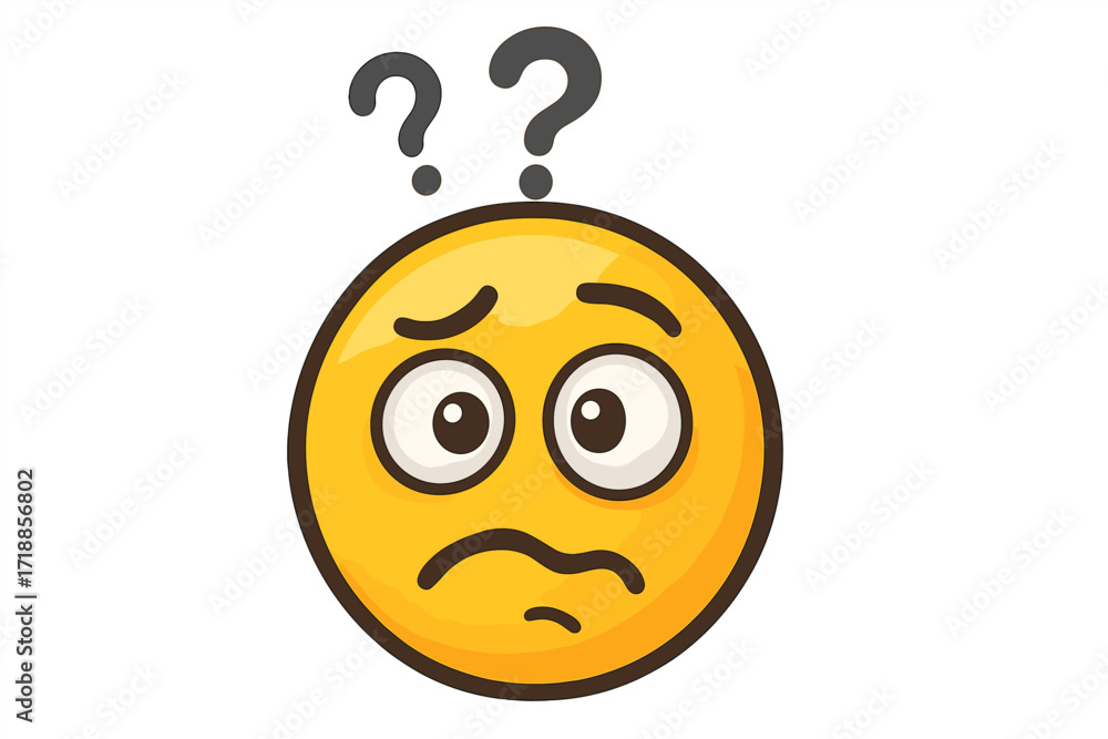 Confused emoticon with question marks. Vector emoji thinking, having a ...