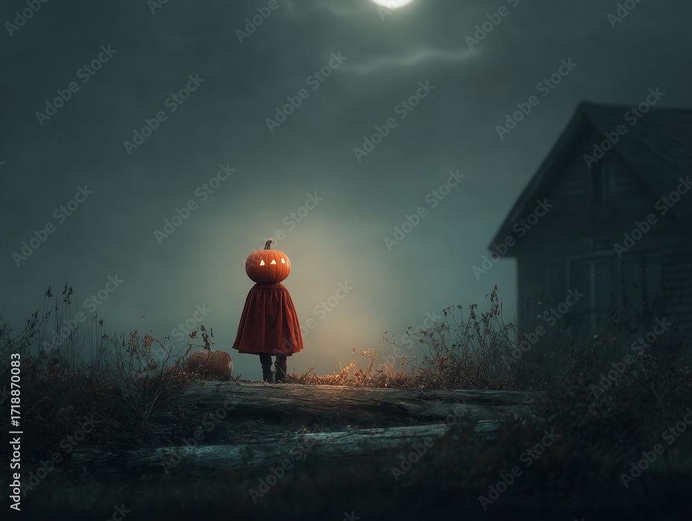 Spooky Halloween scenes with creepy pumpkin heads, eerie atmosphere ...