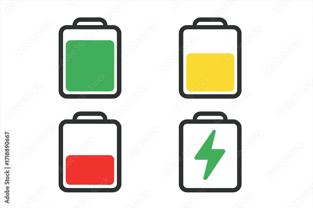 Battery charge level icons vector set with transparent background ...