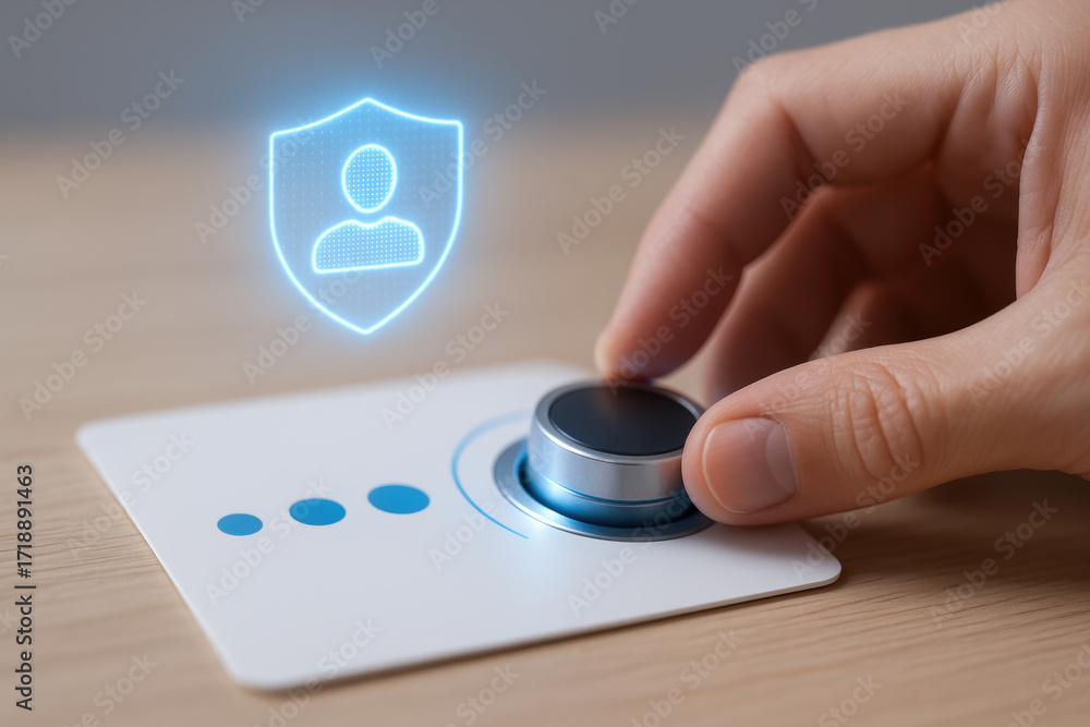 Hand adjusting security dial with user protection icon symbolizing ...
