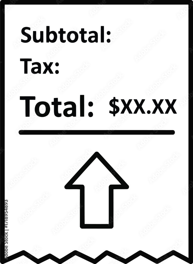 Vector art of a receipt with subtotal, tax, and total amounts, with an ...