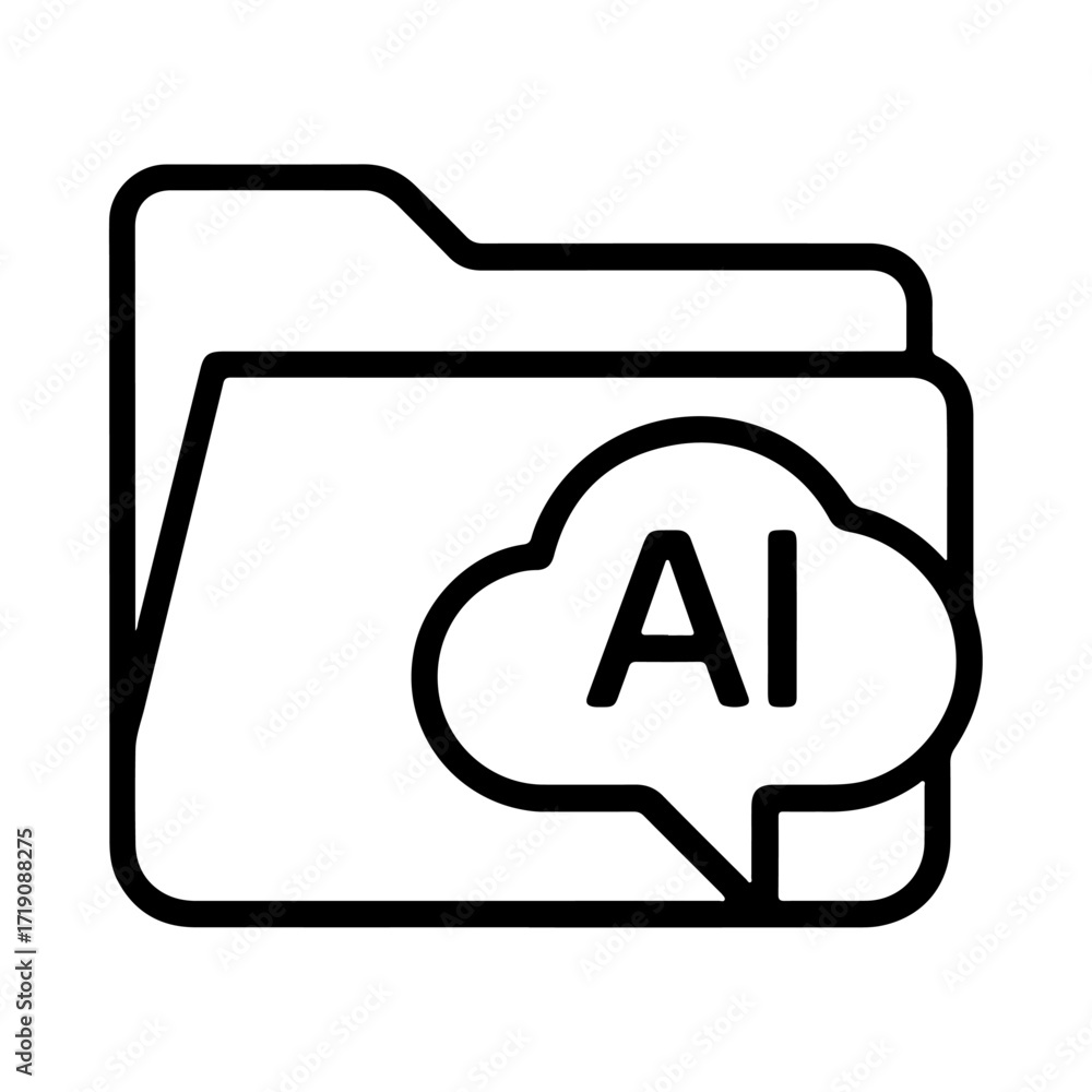 AI folder outline, smart assistant icon, cloud management interface ...