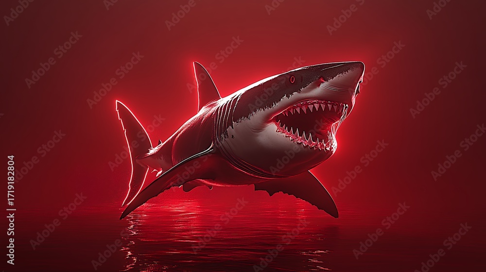 Pixel Art Great White Shark in Red Water Stock Illustration | Adobe Stock