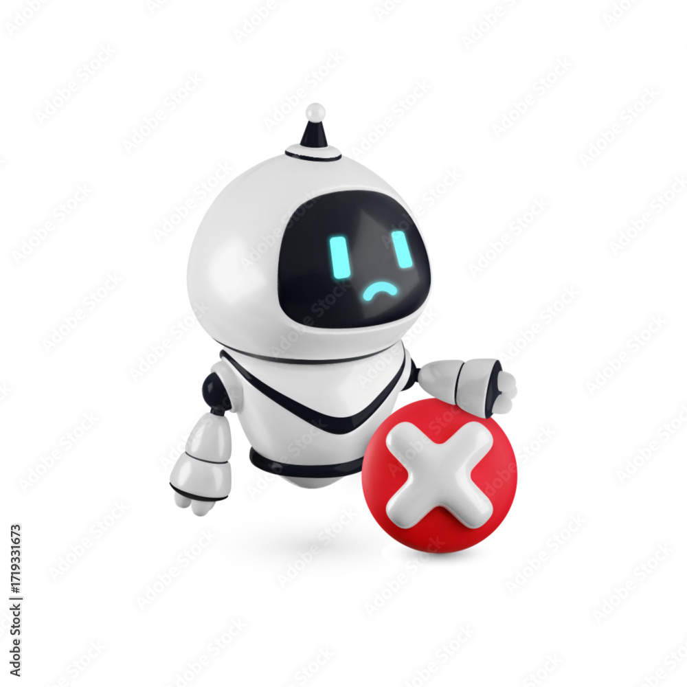Vector Cartoon 3d No robots prohibition sign. Realistic 3d render round ...