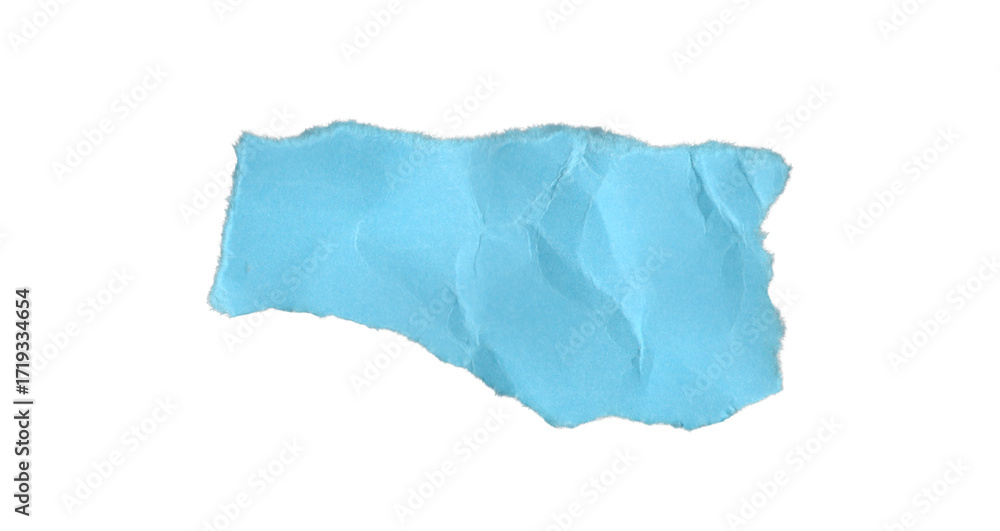 Blue crumpled paper piece with uneven torn sides, isolated ripped sheet ...