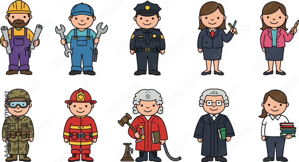 Cartoon illustrations of various professions, including doctor ...
