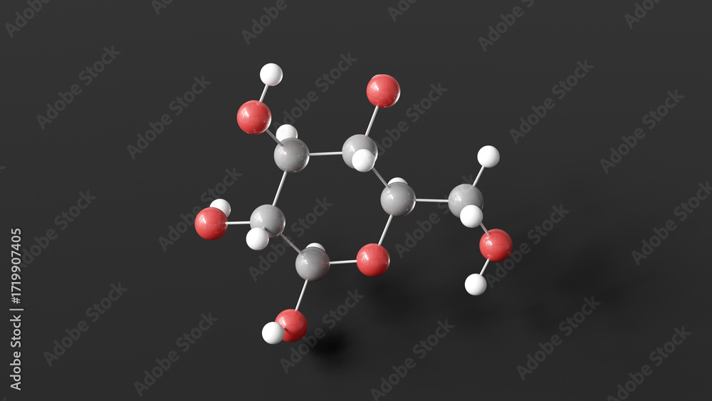 d-glucose molecule 3d, molecular structure, ball and stick model ...