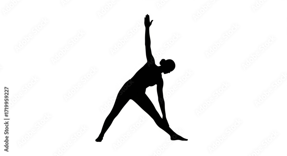 Silhouette of a woman in triangle pose this yoga asana is a standing ...