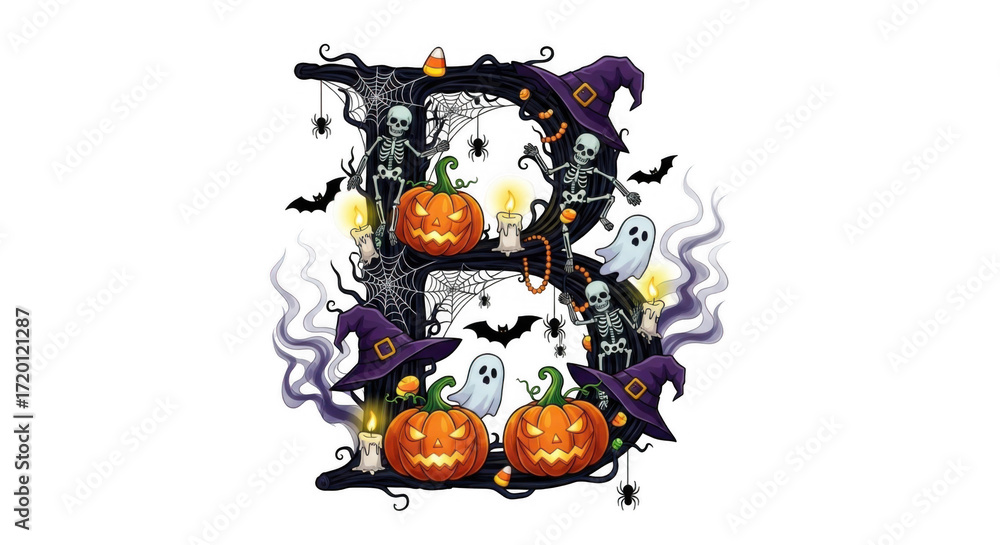 Halloween Themed Number 8 Illustration with Spooky Elements. Stock ...