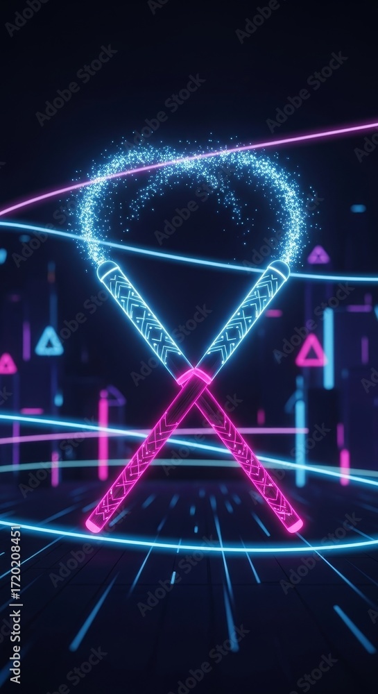 Neon garba dandiya sticks with sparkling effect. Traditional Indian ...