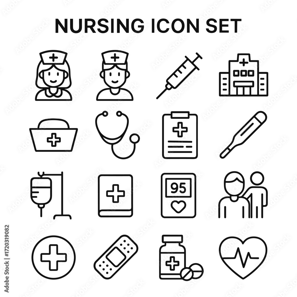 Nursing vector icons collection. Outline symbols. Line design Stock ...
