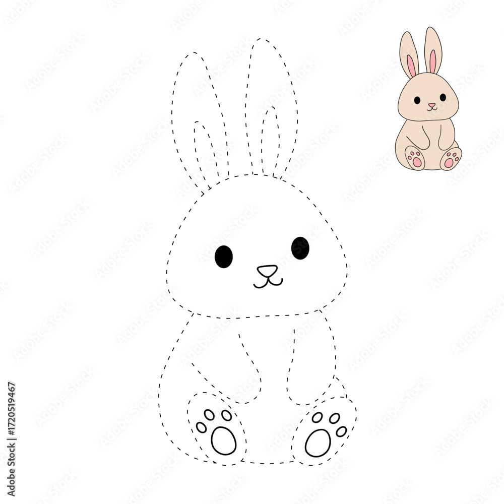 Doodle rabbit coloring pages for kids. Trace and color Rabbit. Coloring ...
