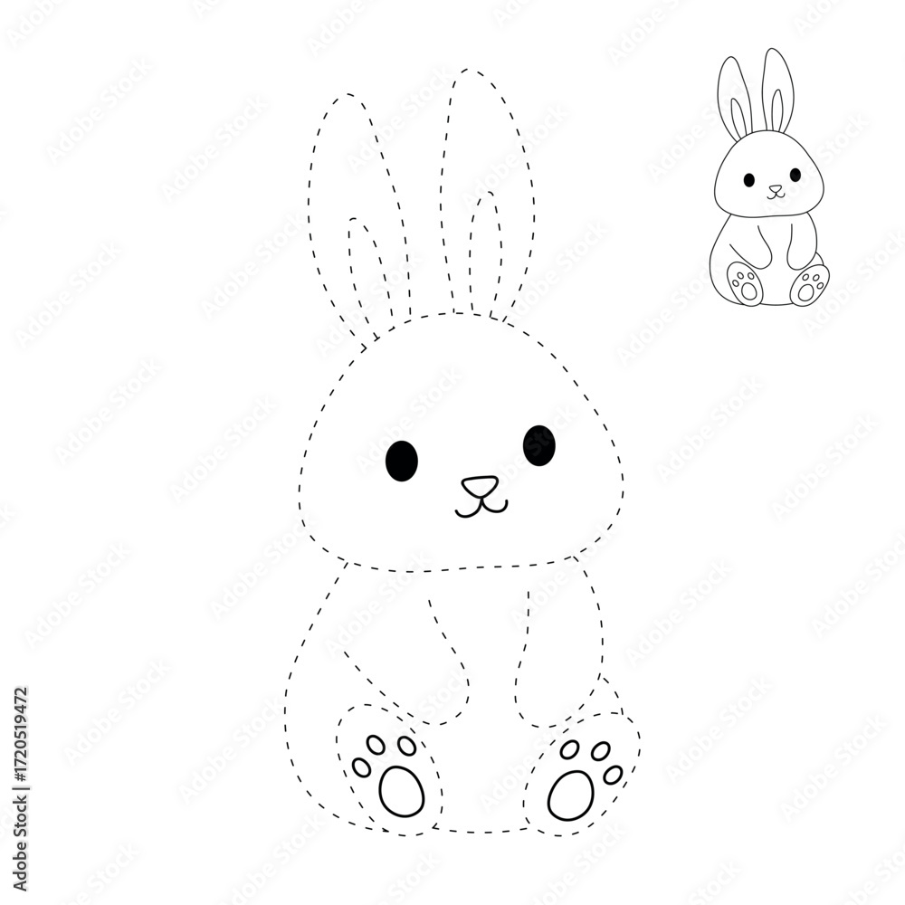 Doodle rabbit coloring pages for kids. Trace and color Rabbit. Coloring ...