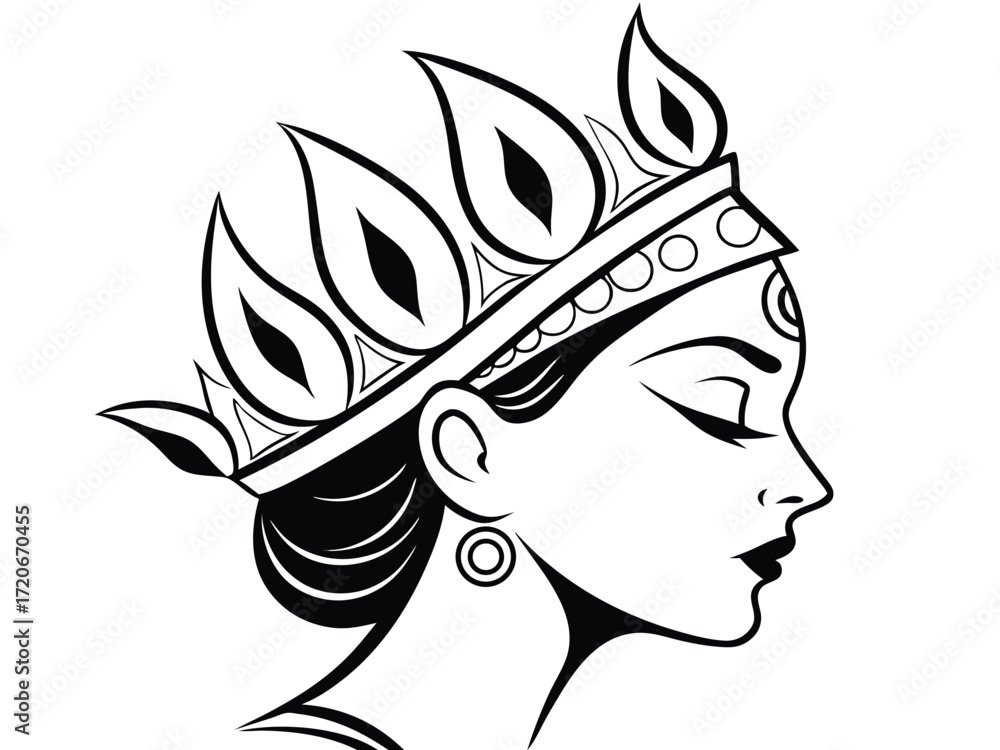 Beautiful Goddess Durga Face Line Art Vector – Durga Puja 2025 Design ...