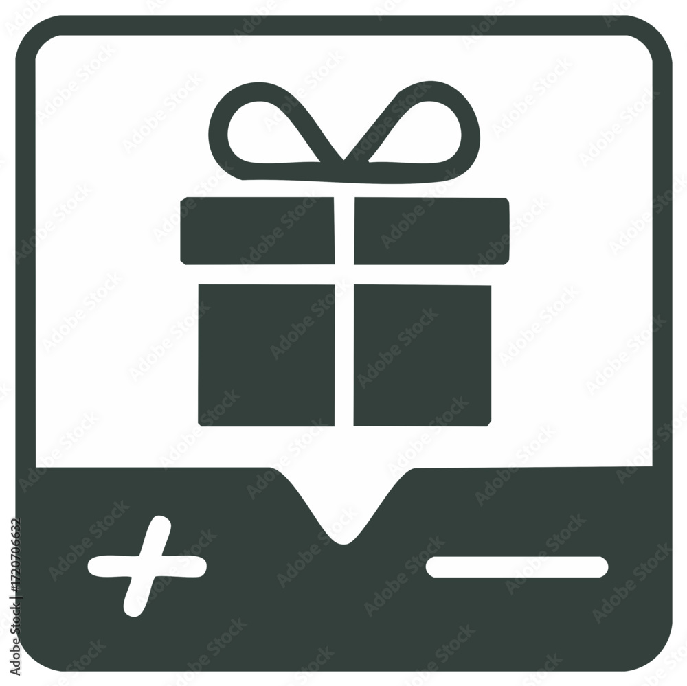 Present with plus and minus symbols and a rounded corner rectangle ...