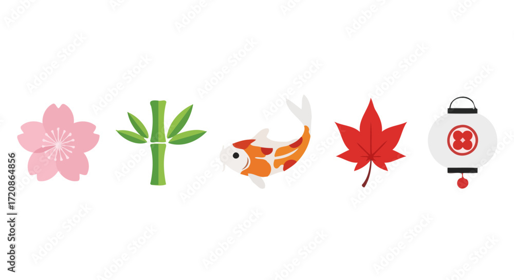 Vector de Stock Japanese cultural symbols featuring iconic elements ...