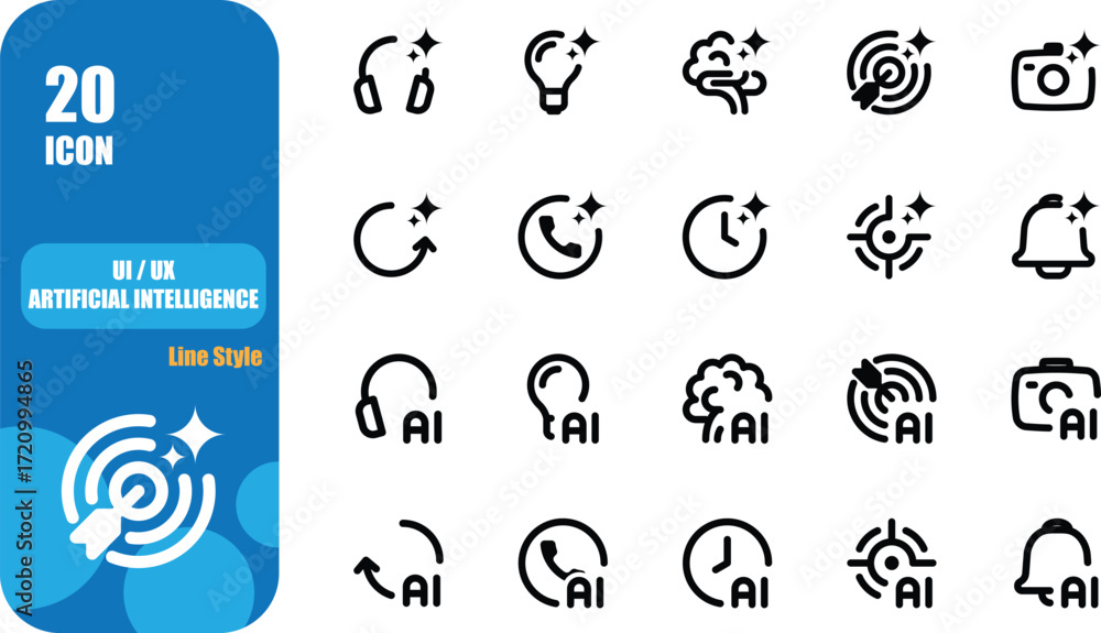 A set of 20 minimalist line icons featuring artificial intelligence and ...