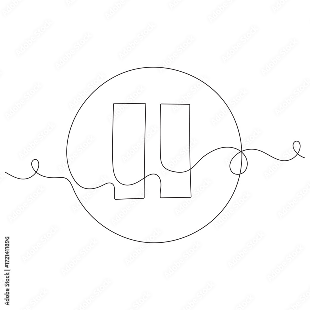 Pause icon in continuous line drawing style. Line art of pause button ...