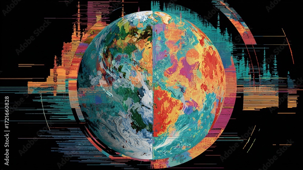 quadrants. Fractured globe with mismatched seasonal quadrants spinning ...