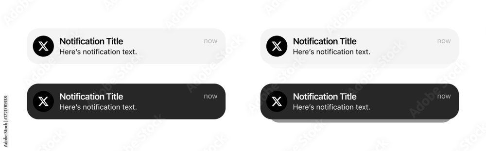 X (formerly Twitter) iOS 26 notification alert. Modern vector UI design ...