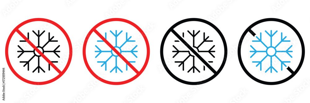Do Not Freeze Icon Set – No Snowflake Prohibition Sign and Winter ...