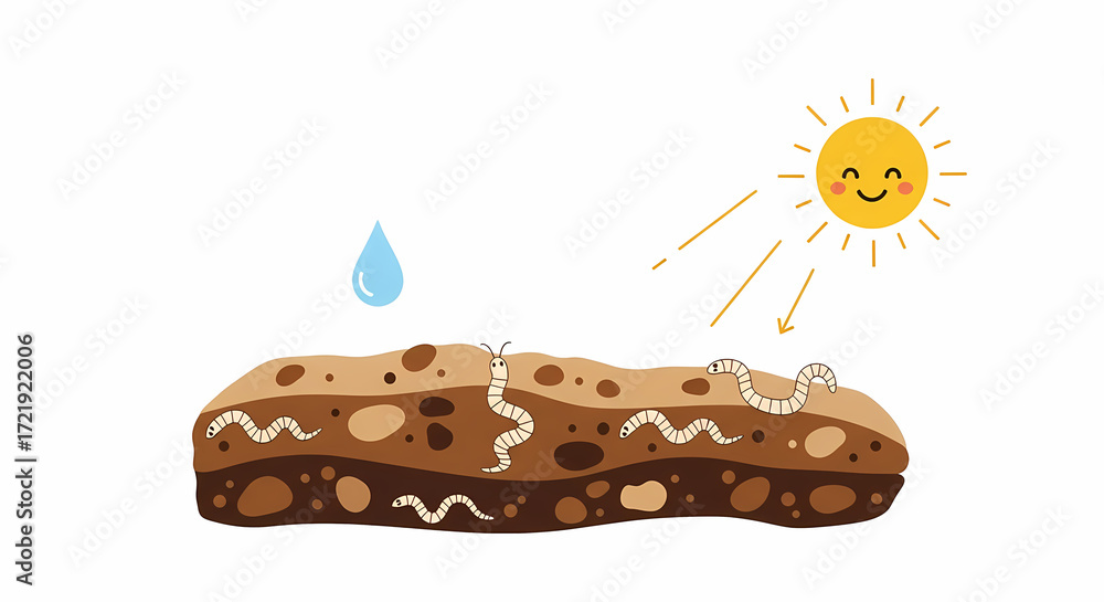 Educational illustration of soil decomposition with worms and larvae ...
