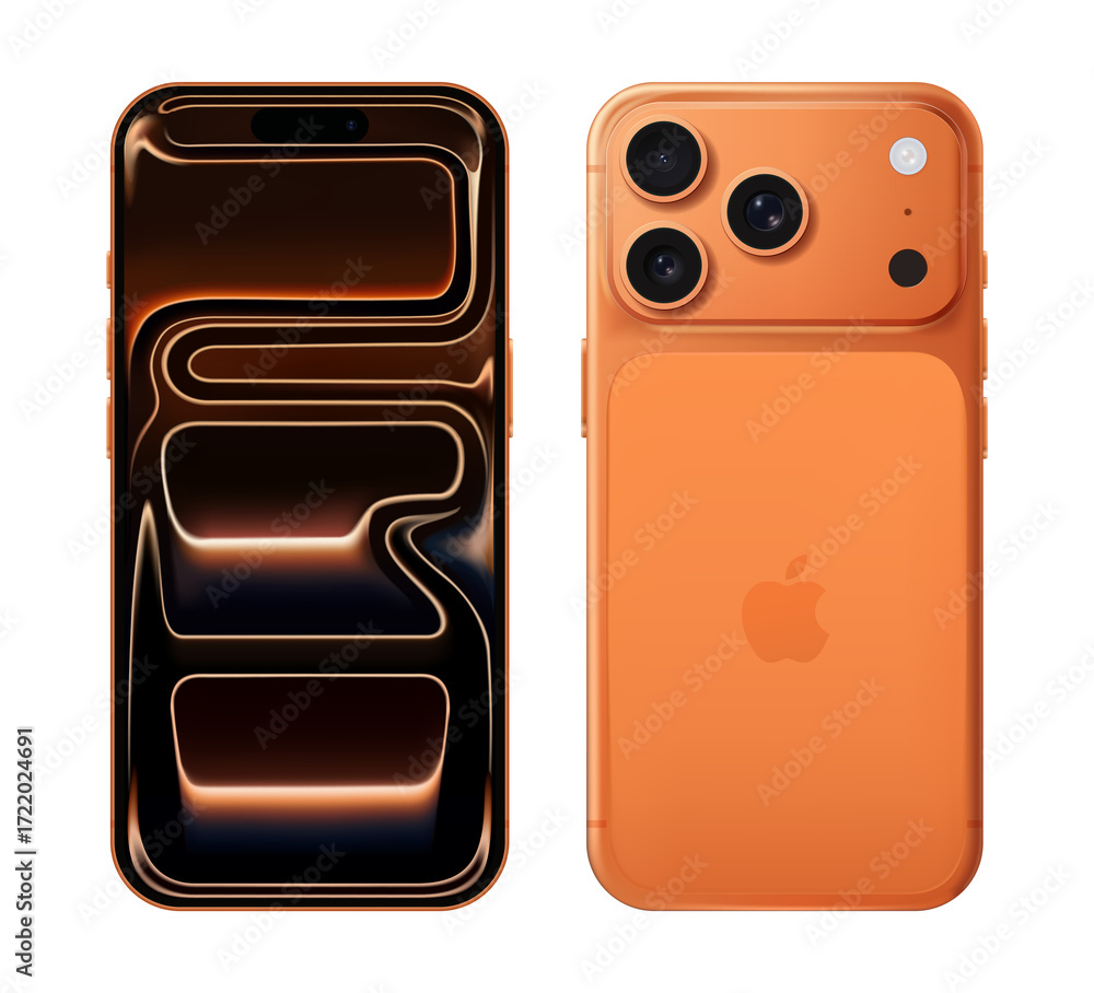 Illustration Stock Smart Phone iPhone 17 Pro in cosmic orange color ...