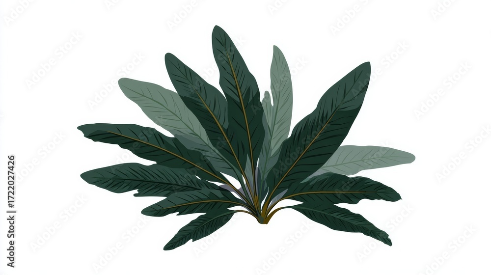 A detailed illustration of a dark green aquatic plant with long ...