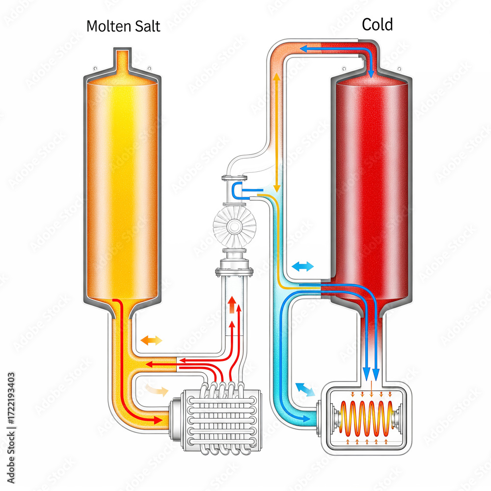 molten salt thermal energy storage system. This illustration shows the ...
