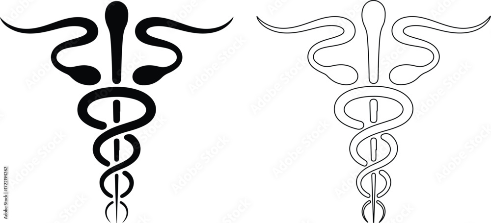 Caduceus symbol two styles medical healthcare symbol serpent staff ...